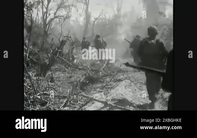 Marines and tanks advance the land action on the island of Peleliu ...