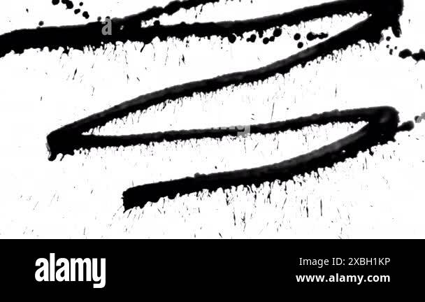 Black stain of paint with trickles flowing down. The ink runs over the ...