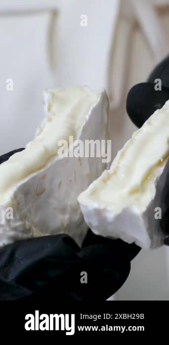Rotating Camembert cream cheese, close-up, dairy product concept ...