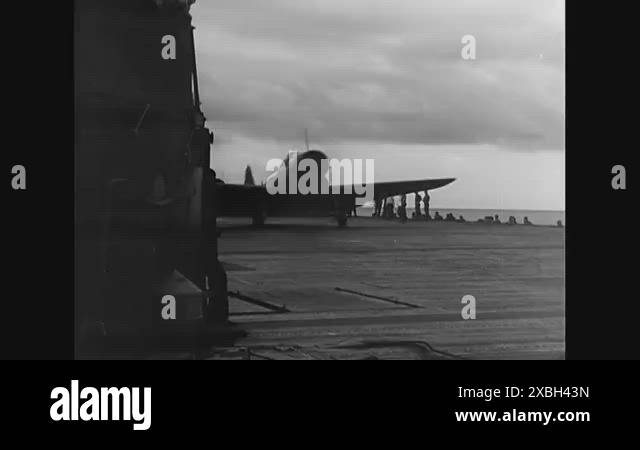 1942 - US Navy planes take off from the USS Enterprise Stock Video ...