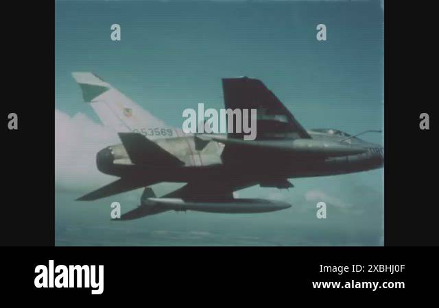 1965 - Footage shot from the head of a USAF plane shows it firing on ...