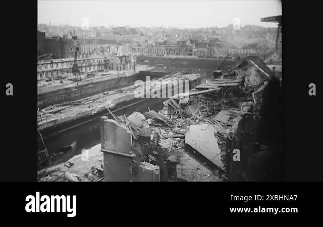 1944 - Bombed-out Nazi strongholds in Brest, France are shown Stock ...
