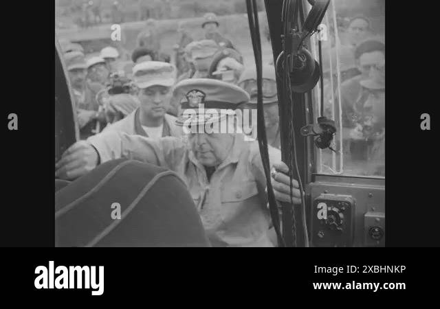 1951 - Admiral Joy of the US Navy and General Paik of Korea board a ...