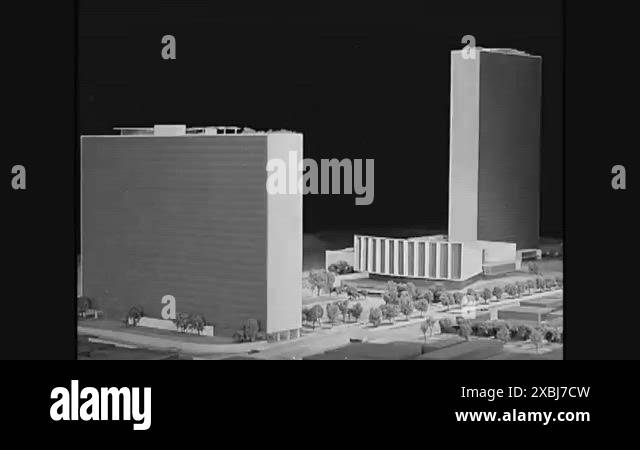 1950 - Scale models of the new UN building are shown Stock Video ...