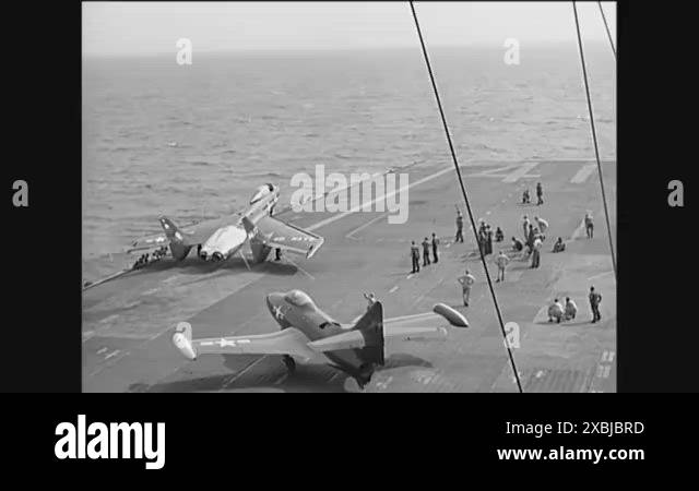 1951 - Catapults are used to launch planes from the USS Midway Stock ...