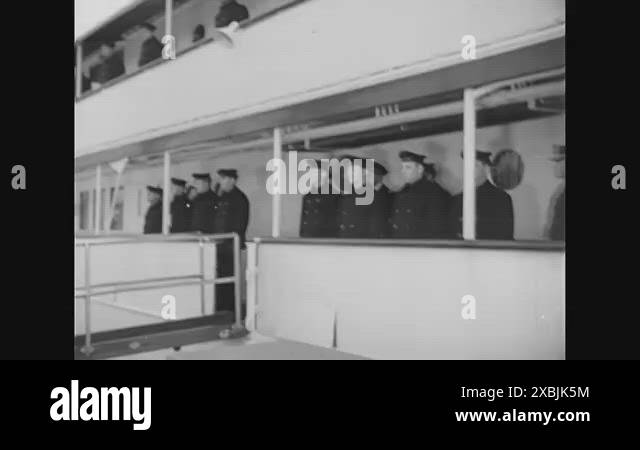 1952 - US dignitaries board the USS Williamsburg, including President ...