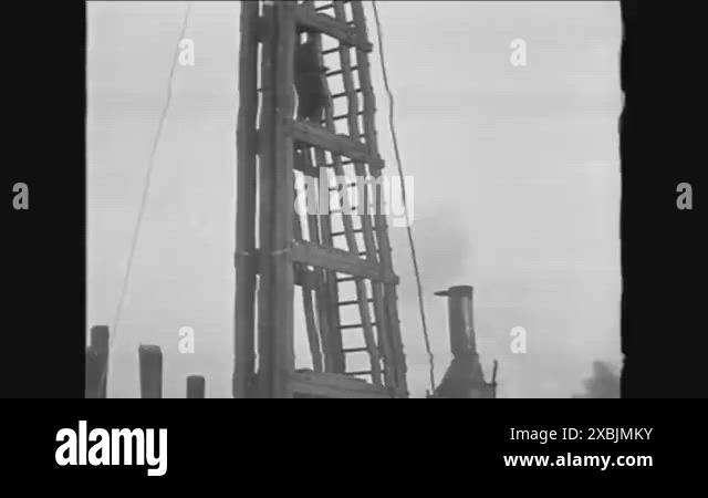 1917 - A steam-powered pile driver is used in construction of the Hog ...