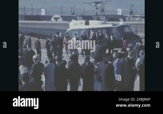 1966 - LBJ, Lady Bird, President Park and his wife ascend to a review ...