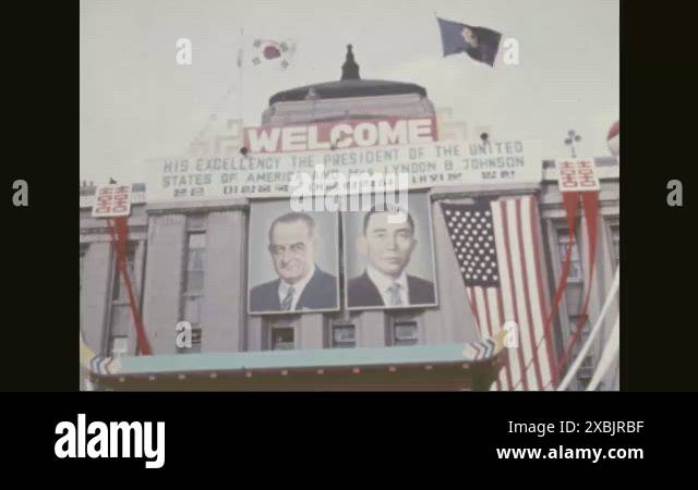 1966 - Enormous banners and cardboard cut-outs of LBJ and President ...