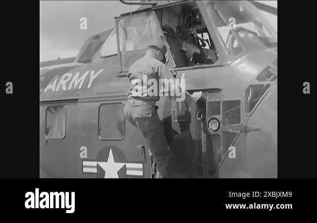 1956 - The pre-flight cabin inspection for an Army H-19 helicopter at ...