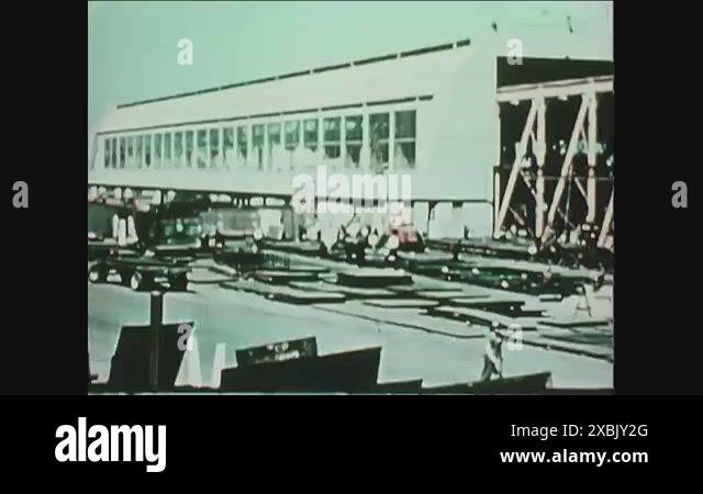 1940s - Inverted construction is used to assemble ship deckhouses at a ...