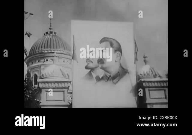 1958 - The images of Joseph Stalin and Vladimir Lenin are shown as well ...