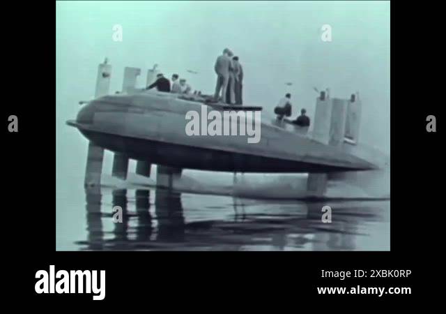 1970s - Shots of various hydrofoil watercraft, a fully submerged ...