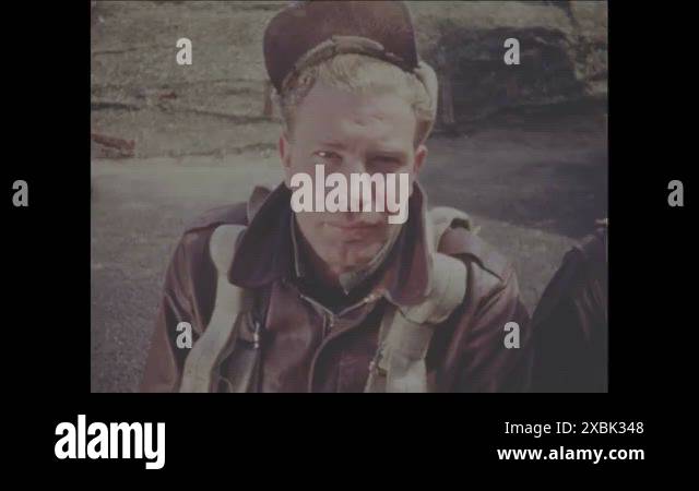 1940s - Close ups of Memphis Belle crew members, and a briefing officer ...