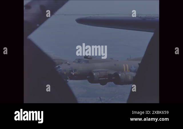 1940s - The Memphis Belle Flying Fortress flies in formation, and a ...