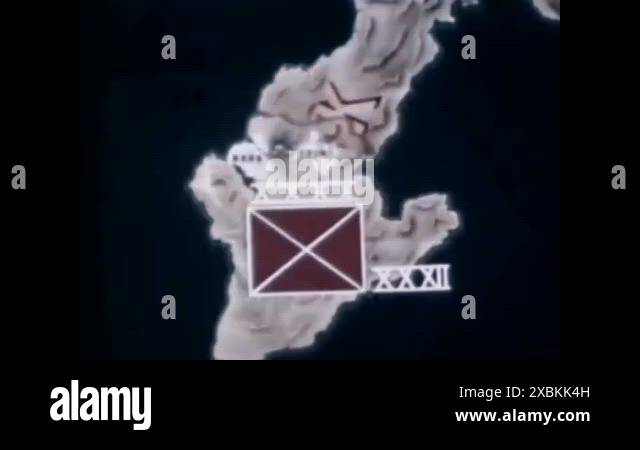 1945 - An animated map shows US Marine battle plans for passing the ...