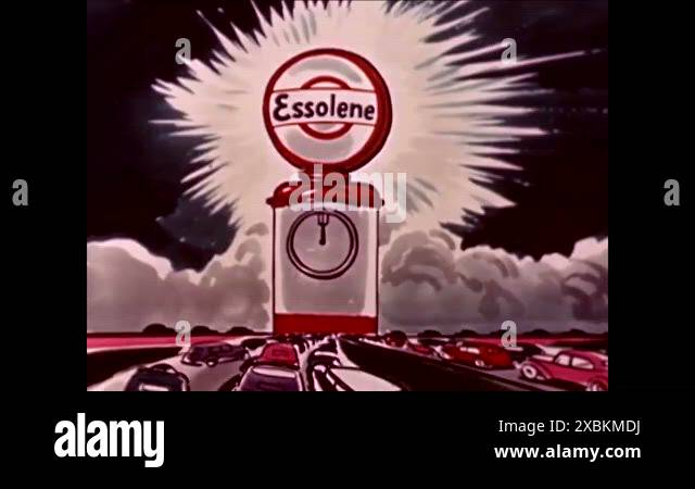 1950 - In this animated sequence, an Esso service dealer adds ...