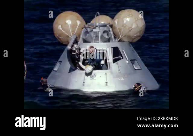 1969 - After Apollo 11's water landing, Buzz Aldrin inflates a raft ...