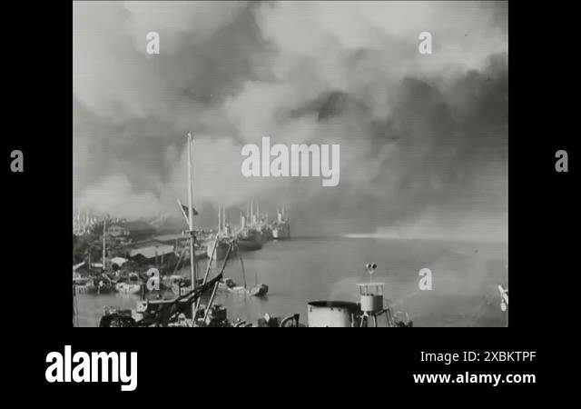 Natives flee as buildings and freighter ships burn and explode and ...