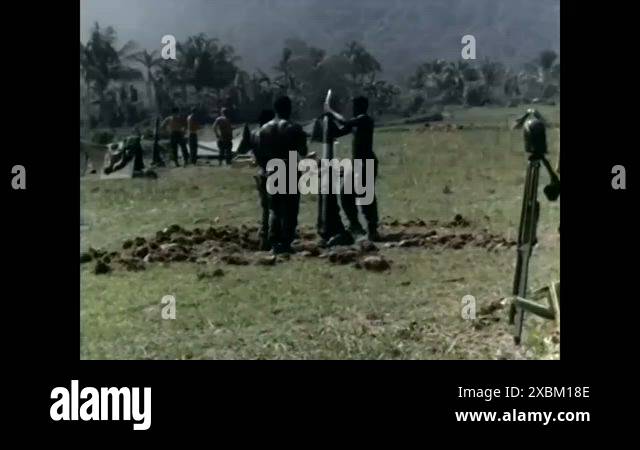 1966 - Men of the 101st Airborne Division fire mortar rounds in Tuy Hoa as part of Operation ...