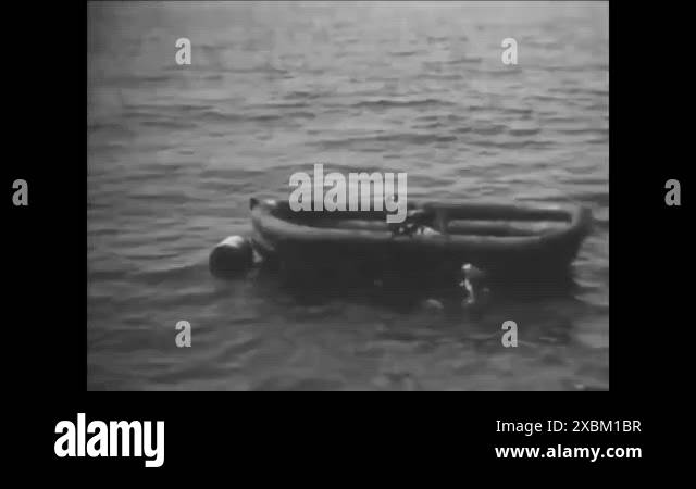 1953 - Sailors from a sunken US Navy submarine meet up on an inflatable ...
