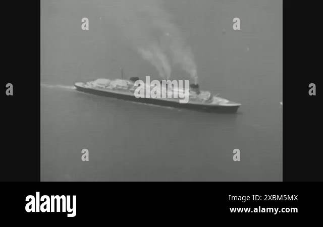 1942 - The SS Normandie is shown on her maiden voyage in 1935 and ...