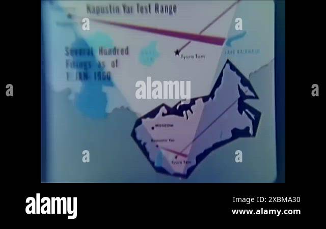 1960 - An illustrated map shows the Kapustin Yar test range in Russia ...