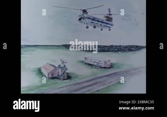 1978 - An animation shows a helicopter and a transponder data system ...