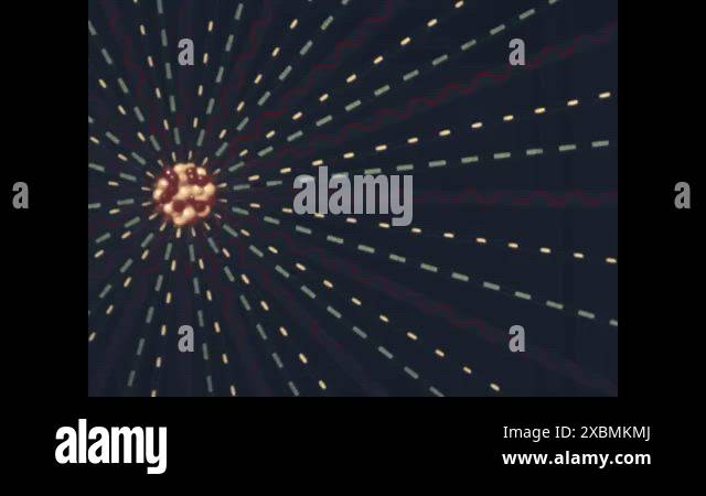 1963 - A rendering of an atom radiating nuclear rays, a showcase of the ...