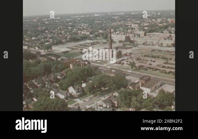 1967 - Aerial view of a military academy and parking lot of army ...