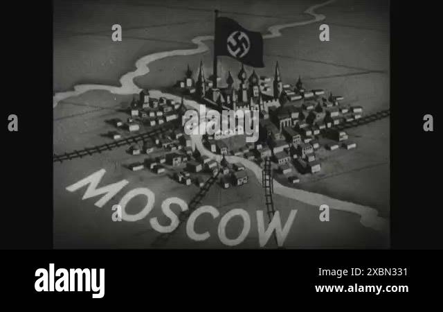 1940s—Russian soldiers march past a series of propaganda posters during ...