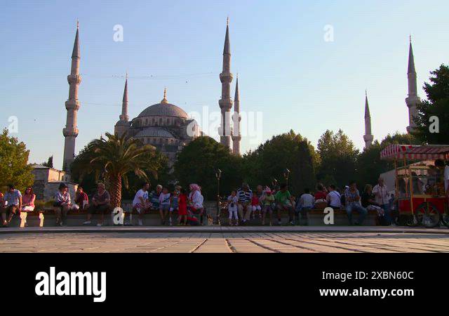 People walk in front of the mosques of Istanbul, Turkey Stock Video ...