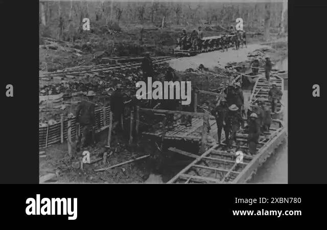 1917 - Troops load pontoons and travel on the River Scarpe and German ...