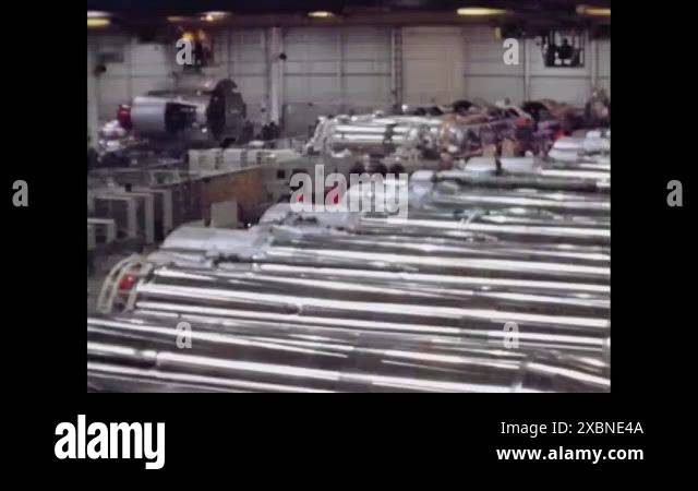 An Atlas ICBM Missile factory is shown in operation, in 1961 Stock ...