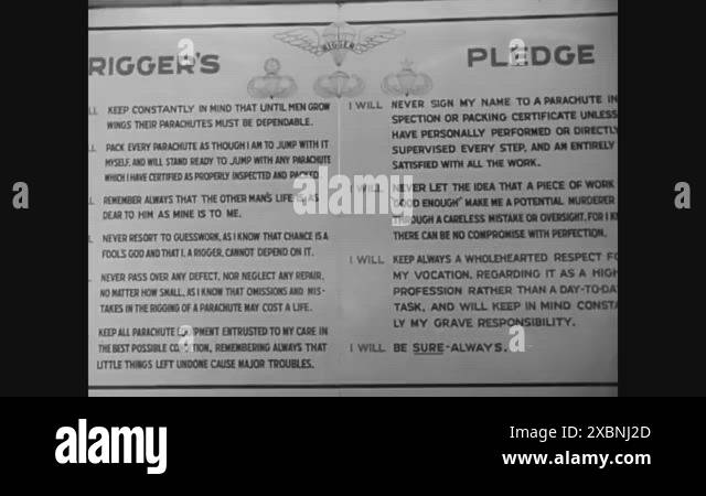 The rigger's pledge and paratroopers parachute to the ground in the ...