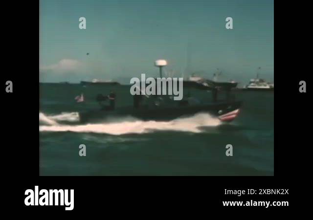 The U.S. Navy Mine Sweeping Boat sweeps the waters of the Long Tau ...