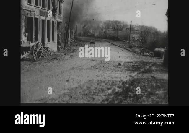1918 - Shells burst amidst ruins, including Arras Cathedral, in France ...