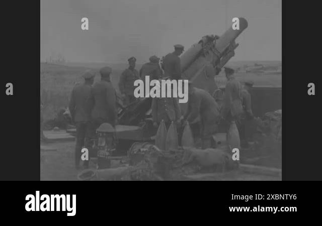 1918 - British artillery shells German trenches in Busigny, France ...