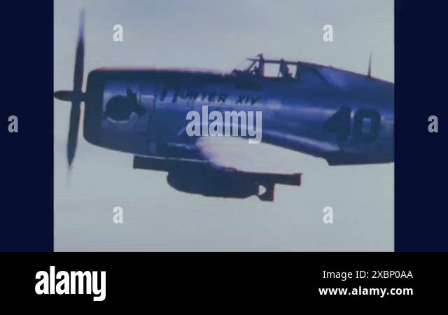 1945 - The 57th fighter group flies over Italy in Republic P-47 ...