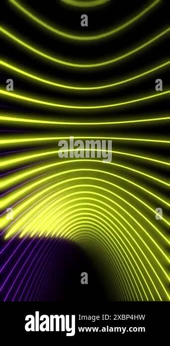 Vertical video - glowing purple and yellow neon circle light beams background. Full HD and ...