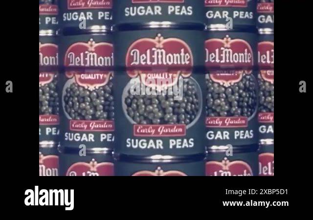 Cans of Del Monte Sugar Peas, separated watery and starchy peas and a ...