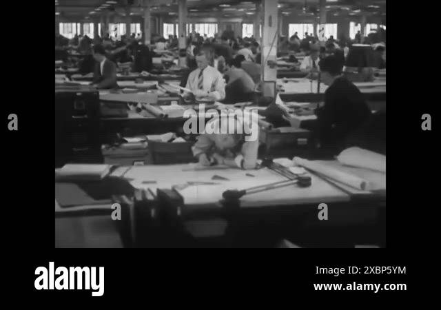 Lockheed Corporation’s drafting room, and designers in the 1940s in ...