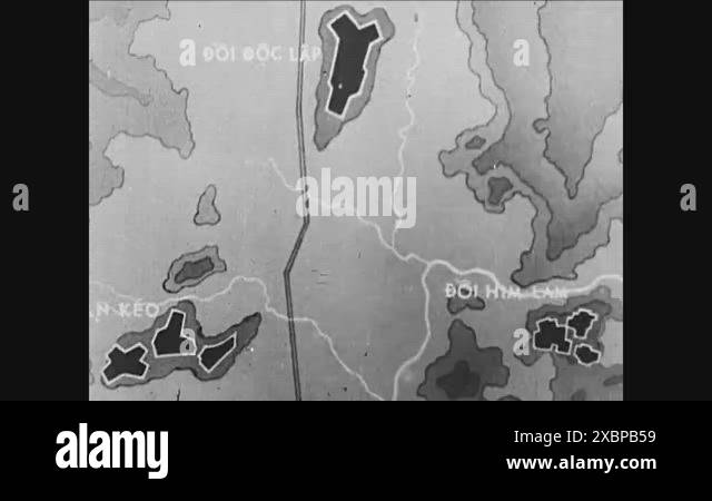 Animated maps and newspapers show events during the Vietnam War, in ...