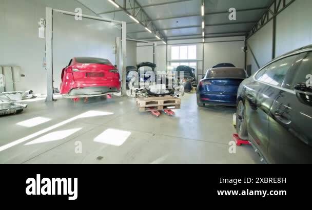 EV repair concept. Auto Service, Electric Car Battery Handling ...