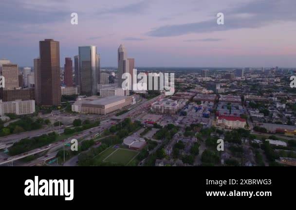 Captivating aerial view of Houston skyline at twilight, featuring ...