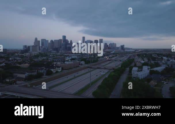 Aerial view of Houstons skyline at dusk, highlighting its iconic ...