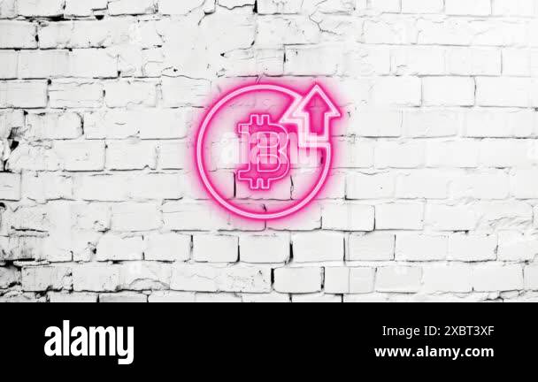 Video footage of glowing, neon Bitcoin price increase Flicking Icon on ...