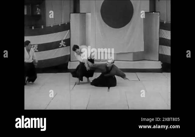 Sumo, judo and fencing, national sports in Japan in the 1940s, with a ...