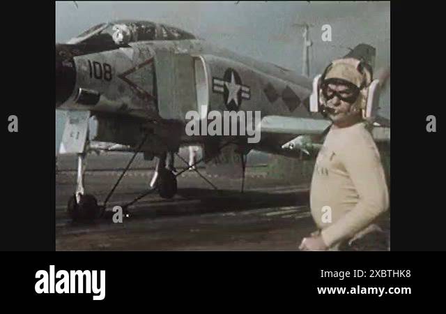 Jets fly off an American Aircraft Carrier in the 1960s Stock Video ...
