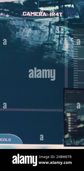 Vertical Video Empty military drone control headquarters employing CCTV ...